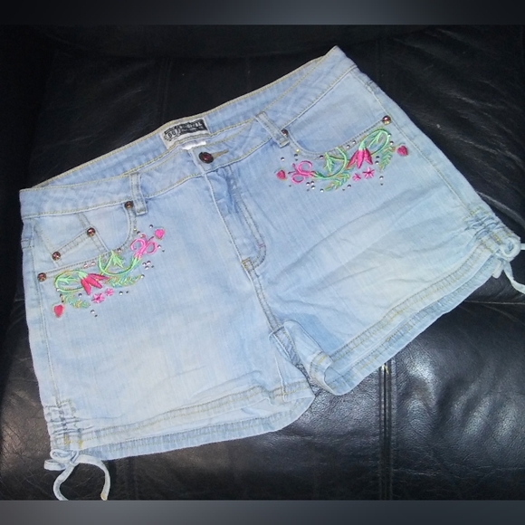Route 66 | Shorts | Route 66 Faded Floral Rhinestone Design Cinch Tie ...